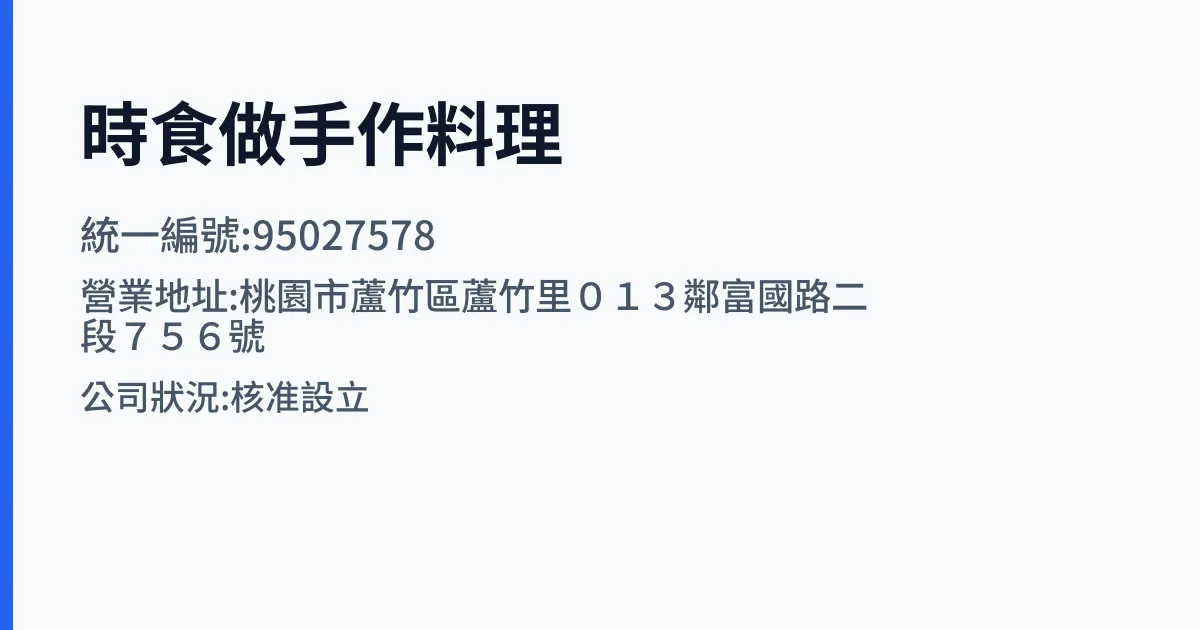 時食做手作料理 - 統編 95027578（桃園市） 公司登記資料與營業項目詳細圖表