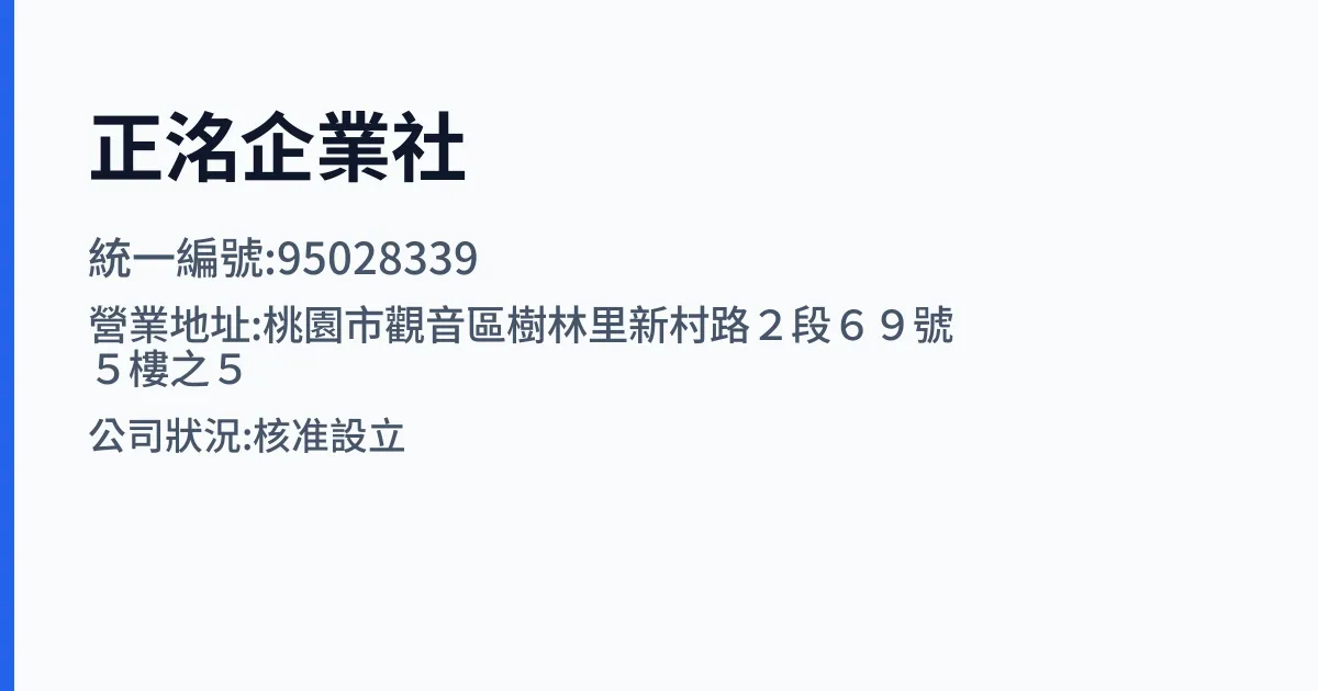 正洺企業社 - 統編 95028339(桃園市) 公司登記資料與營業項目詳細圖表