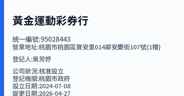 黃金運動彩券行的照片-統編 95028443(桃園市) 公司登記資料與營業項目詳細圖表