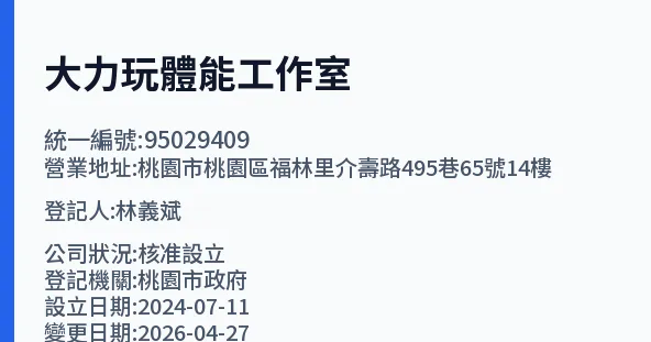 大力玩體能工作室的照片-統編 95029409(桃園市) 公司登記資料與營業項目詳細圖表
