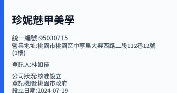 珍妮魅甲美學的照片-統編 95030715(桃園市) 公司登記資料與營業項目詳細圖表
