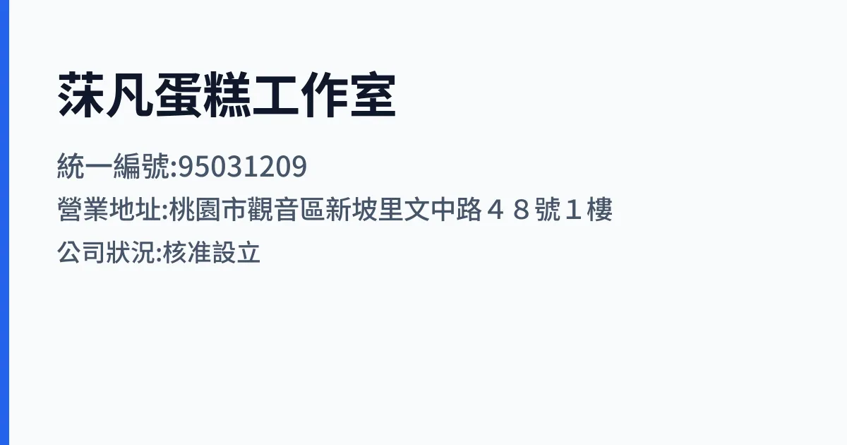莯凡蛋糕工作室 - 統編 95031209(桃園市) 公司登記資料與營業項目詳細圖表