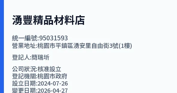 湧豐精品材料店的照片-統編 95031593(桃園市) 公司登記資料與營業項目詳細圖表