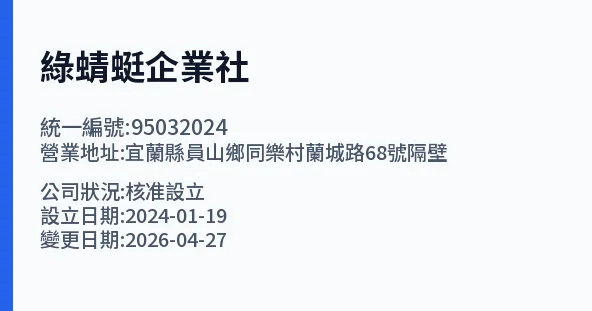綠蜻蜓企業社的照片-統編 95032024(宜蘭縣) 公司登記資料與營業項目詳細圖表