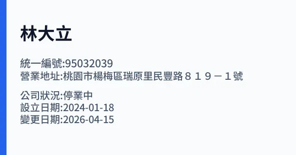 林大立的照片-統編 95032039(桃園市) 公司登記資料與營業項目詳細圖表