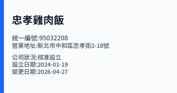 忠孝雞肉飯的照片-統編 95032208(新北市) 公司登記資料與營業項目詳細圖表