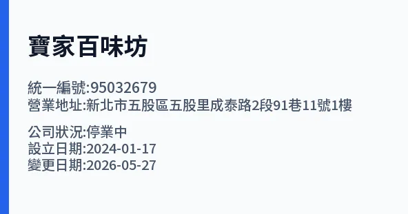 寶家百味坊的照片-統編 95032679(新北市) 公司登記資料與營業項目詳細圖表