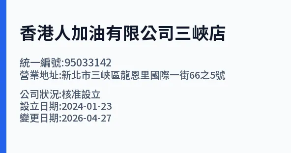 香港人加油有限公司三峽店的照片-統編 95033142(新北市) 公司登記資料與營業項目詳細圖表