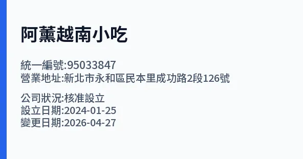 阿薰越南小吃的照片-統編 95033847(新北市) 公司登記資料與營業項目詳細圖表