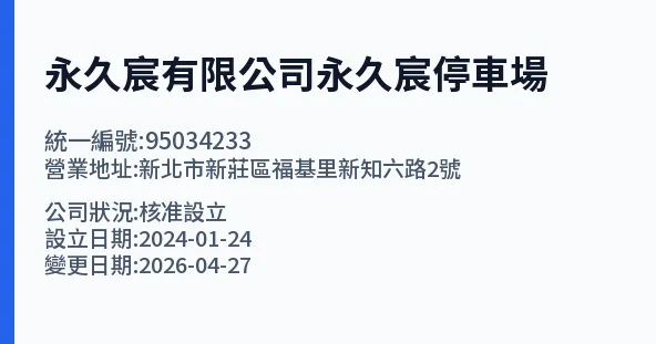 永久宸有限公司永久宸停車場的照片-統編 95034233(新北市) 公司登記資料與營業項目詳細圖表