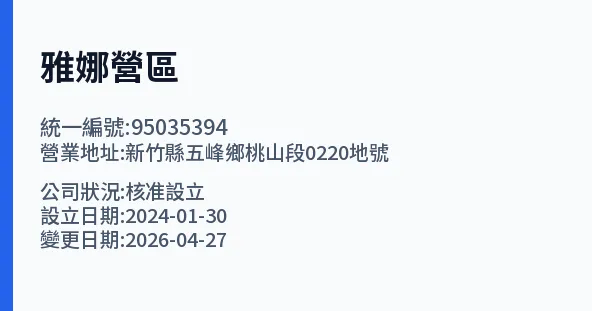 雅娜營區的照片-統編 95035394(新竹縣) 公司登記資料與營業項目詳細圖表