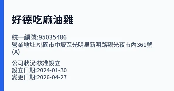 好德吃麻油雞的照片-統編 95035486(桃園市) 公司登記資料與營業項目詳細圖表