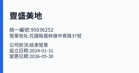 豐盛美地的照片-統編 95036252(花蓮縣) 公司登記資料與營業項目詳細圖表