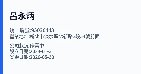 呂永炳的照片-統編 95036443(新北市) 公司登記資料與營業項目詳細圖表