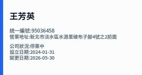 王芳英的照片-統編 95036458(新北市) 公司登記資料與營業項目詳細圖表