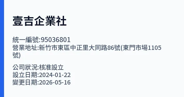壹吉企業社的照片-統編 95036801(新竹市) 公司登記資料與營業項目詳細圖表