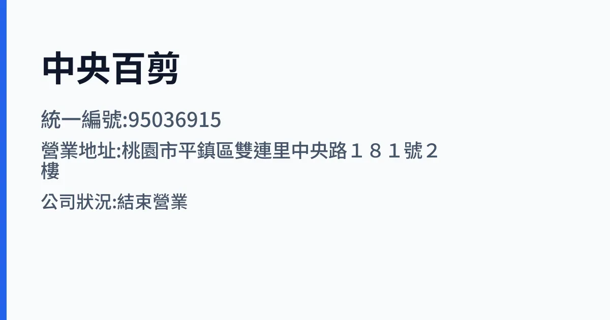 中央百剪 - 統編 95036915（桃園市） 公司登記資料與營業項目詳細圖表