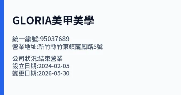 GLORIA美甲美學的照片-統編 95037689(新竹縣) 公司登記資料與營業項目詳細圖表