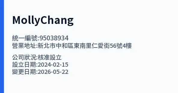 MollyChang的照片-統編 95038934(新北市) 公司登記資料與營業項目詳細圖表