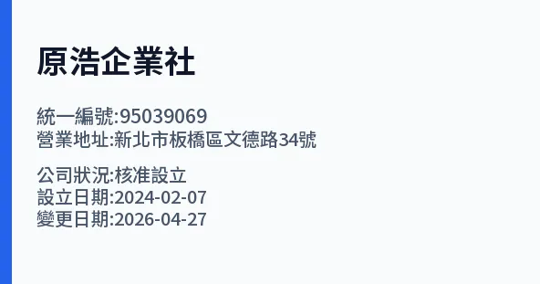 原浩企業社的照片-統編 95039069(新北市) 公司登記資料與營業項目詳細圖表