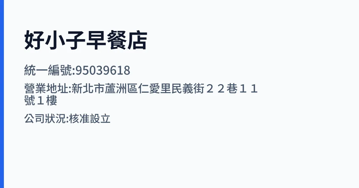 好小子早餐店 - 統編 95039618(新北市) 公司登記資料與營業項目詳細圖表