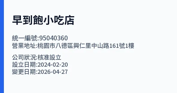 早到飽小吃店的照片-統編 95040360(桃園市) 公司登記資料與營業項目詳細圖表