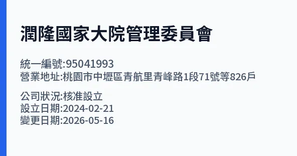 潤隆國家大院管理委員會的照片-統編 95041993(桃園市) 公司登記資料與營業項目詳細圖表