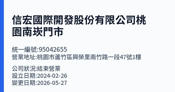 信宏國際開發股份有限公司桃園南崁門市的照片-統編 95042655(桃園市) 公司登記資料與營業項目詳細圖表