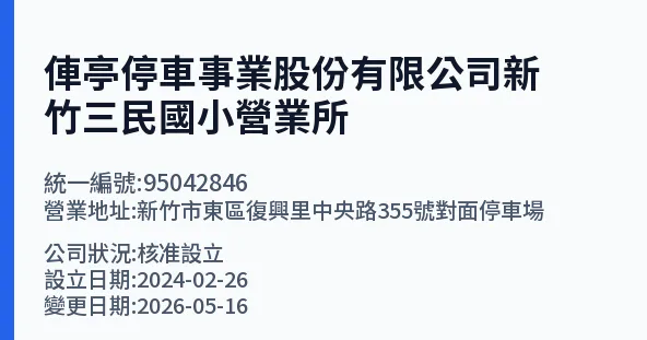 俥亭停車事業股份有限公司新竹三民國小營業所的照片-統編 95042846(新竹市) 公司登記資料與營業項目詳細圖表
