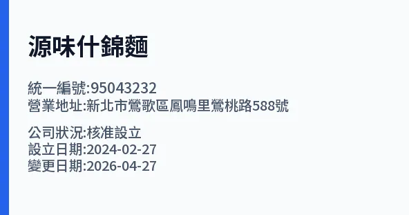 源味什錦麵的照片-統編 95043232(新北市) 公司登記資料與營業項目詳細圖表
