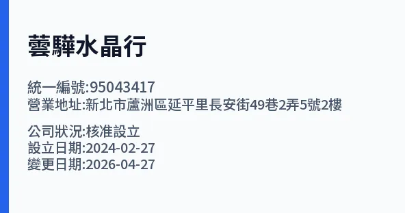 蕓驊水晶行的照片-統編 95043417(新北市) 公司登記資料與營業項目詳細圖表
