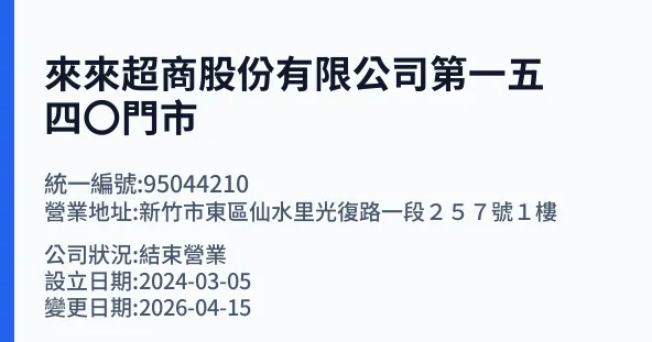 來來超商股份有限公司第一五四〇門市的照片-統編 95044210(新竹市) 公司登記資料與營業項目詳細圖表