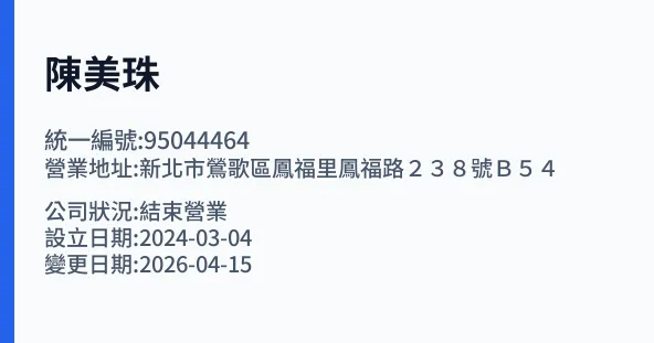 陳美珠的照片-統編 95044464(新北市) 公司登記資料與營業項目詳細圖表