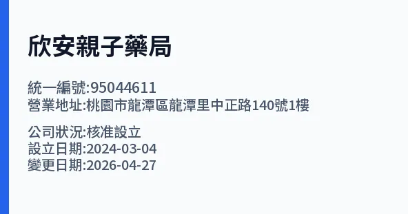 欣安親子藥局的照片-統編 95044611(桃園市) 公司登記資料與營業項目詳細圖表