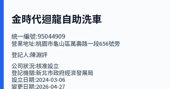 金時代迴龍自助洗車的照片-統編 95044909(桃園市) 公司登記資料與營業項目詳細圖表