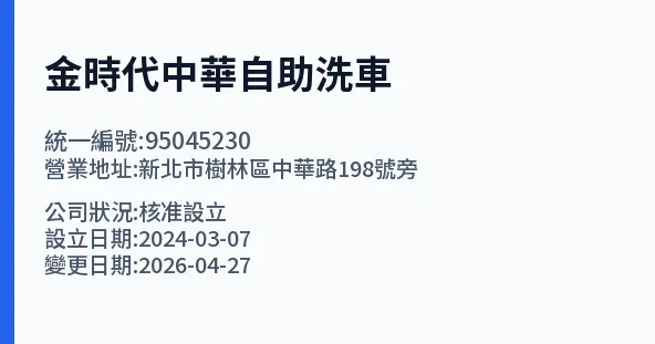金時代中華自助洗車的照片-統編 95045230(新北市) 公司登記資料與營業項目詳細圖表