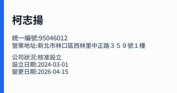 柯志揚的照片-統編 95046012(新北市) 公司登記資料與營業項目詳細圖表
