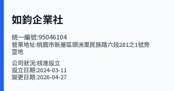 如鈞企業社的照片-統編 95046104(桃園市) 公司登記資料與營業項目詳細圖表