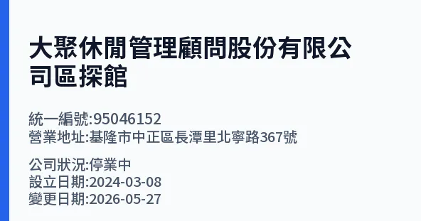 大聚休閒管理顧問股份有限公司區探館的照片-統編 95046152(基隆市) 公司登記資料與營業項目詳細圖表