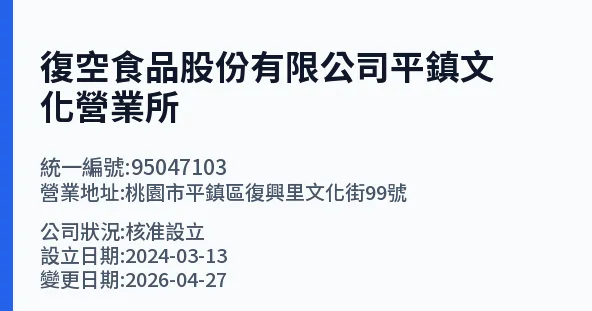 復空食品股份有限公司平鎮文化營業所的照片-統編 95047103(桃園市) 公司登記資料與營業項目詳細圖表