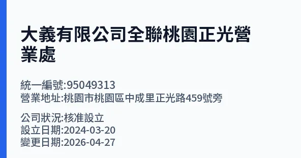 大義有限公司全聯桃園正光營業處的照片-統編 95049313(桃園市) 公司登記資料與營業項目詳細圖表