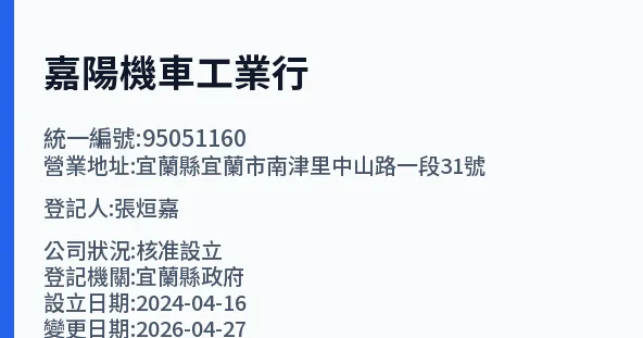 嘉陽機車工業行的照片-統編 95051160(宜蘭縣) 公司登記資料與營業項目詳細圖表