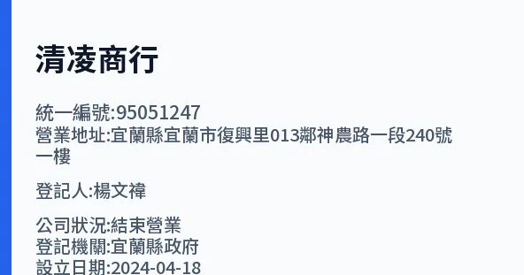 清凌商行的照片-統編 95051247(宜蘭縣) 公司登記資料與營業項目詳細圖表