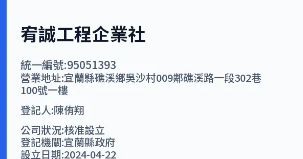 宥誠工程企業社的照片-統編 95051393(宜蘭縣) 公司登記資料與營業項目詳細圖表