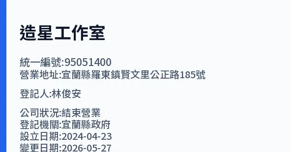 造星工作室的照片-統編 95051400(宜蘭縣) 公司登記資料與營業項目詳細圖表