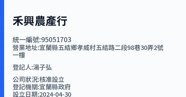 禾興農產行的照片-統編 95051703(宜蘭縣) 公司登記資料與營業項目詳細圖表