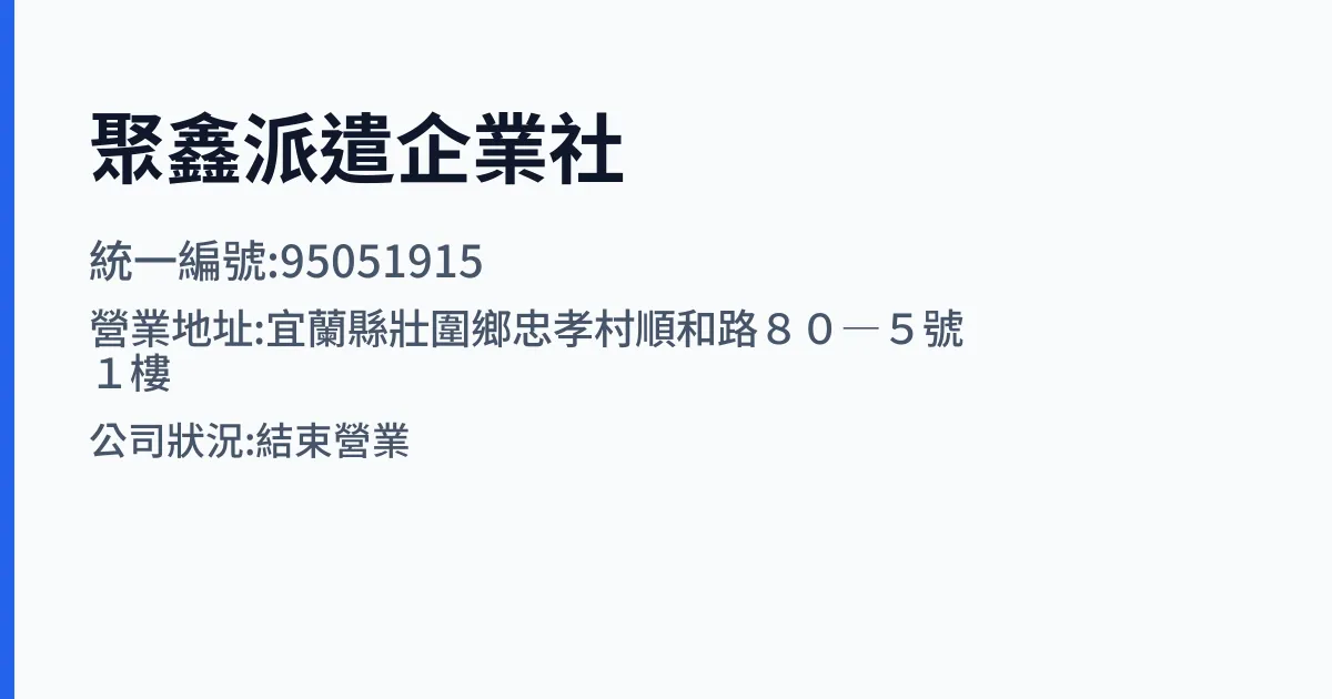 聚鑫派遣企業社 - 統編 95051915(宜蘭縣) 公司登記資料與營業項目詳細圖表