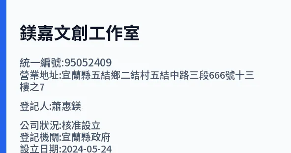 鎂嘉文創工作室的照片-統編 95052409(宜蘭縣) 公司登記資料與營業項目詳細圖表
