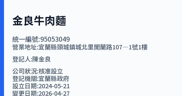 金良牛肉麵的照片-統編 95053049(宜蘭縣) 公司登記資料與營業項目詳細圖表