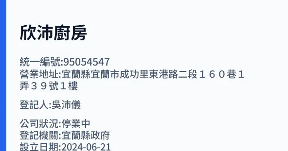 欣沛廚房的照片-統編 95054547(宜蘭縣) 公司登記資料與營業項目詳細圖表